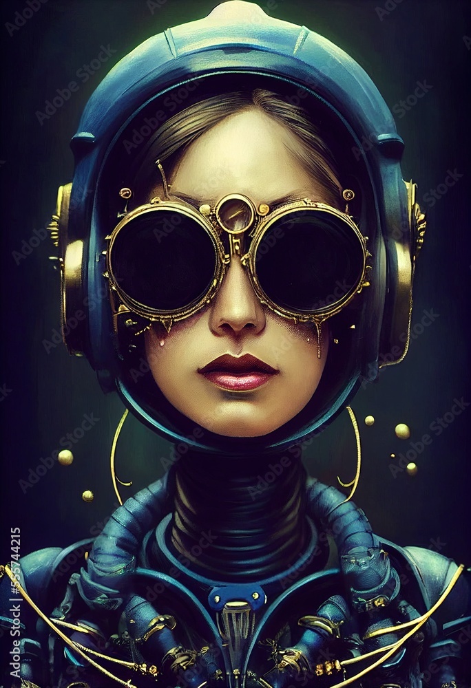 Portrait of a sci-fi cyberpunk girl. High-tech futuristic woman from ...