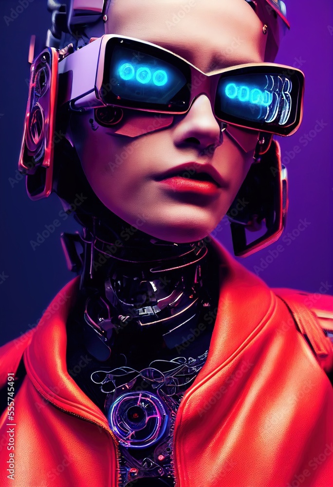 Portrait of a sci-fi cyberpunk girl. High-tech futuristic woman from ...
