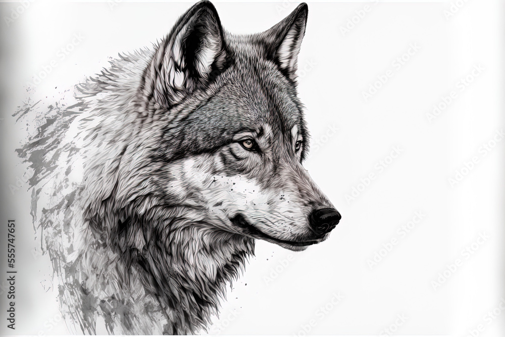 White background with a sideways drawing of a wolf. Generative AI Stock ...