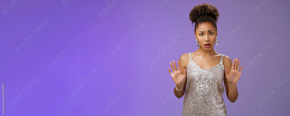 Girl rejecting accusations standing frustrated perplexed insucure ...