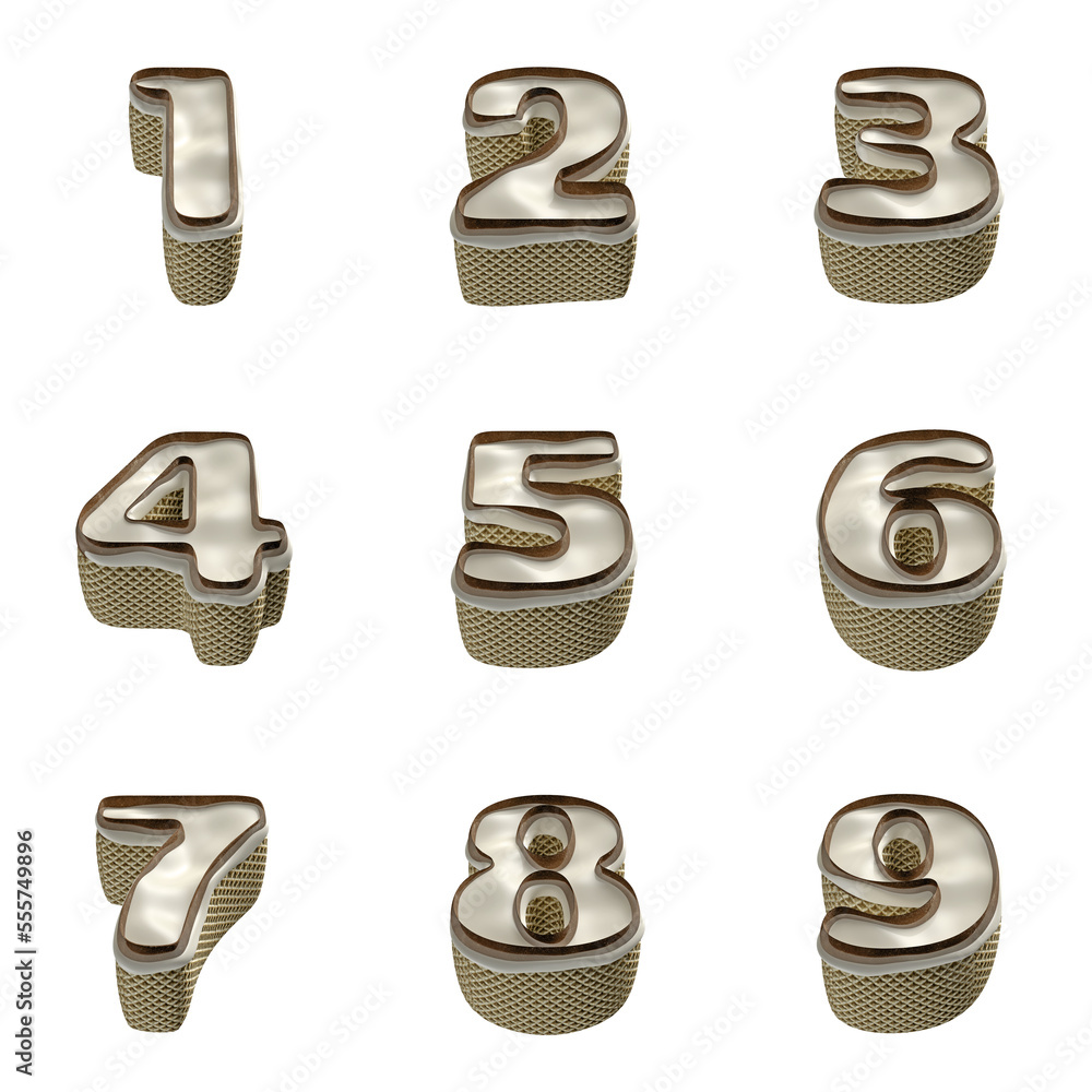 3D Render Set of Waffle Alphabet - Font including Letters, Numbers and ...