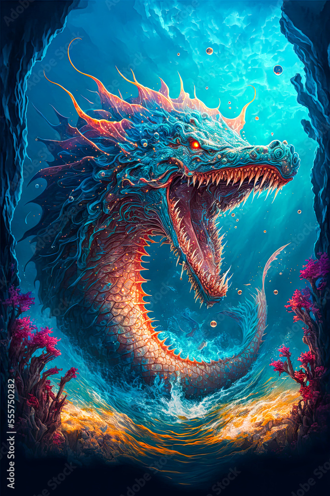 Sea serpent, underwater. Generative AI Stock Illustration | Adobe Stock