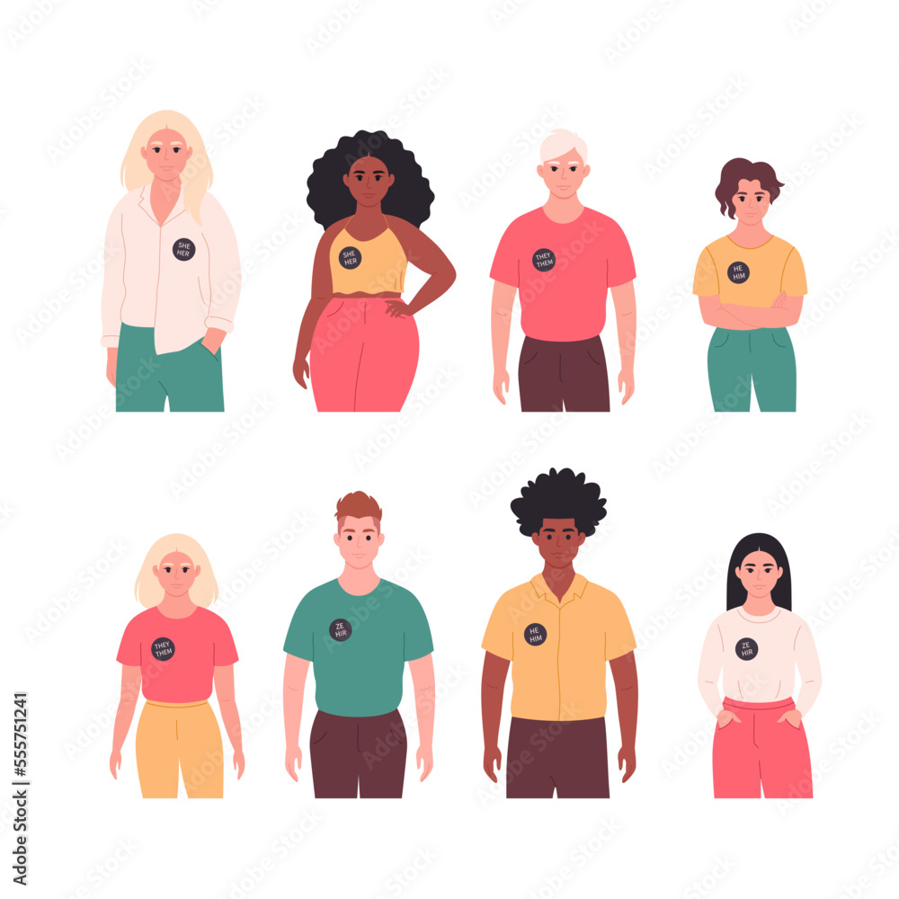 People with gender pronouns pin. She, he, they, non-binary. Gender ...