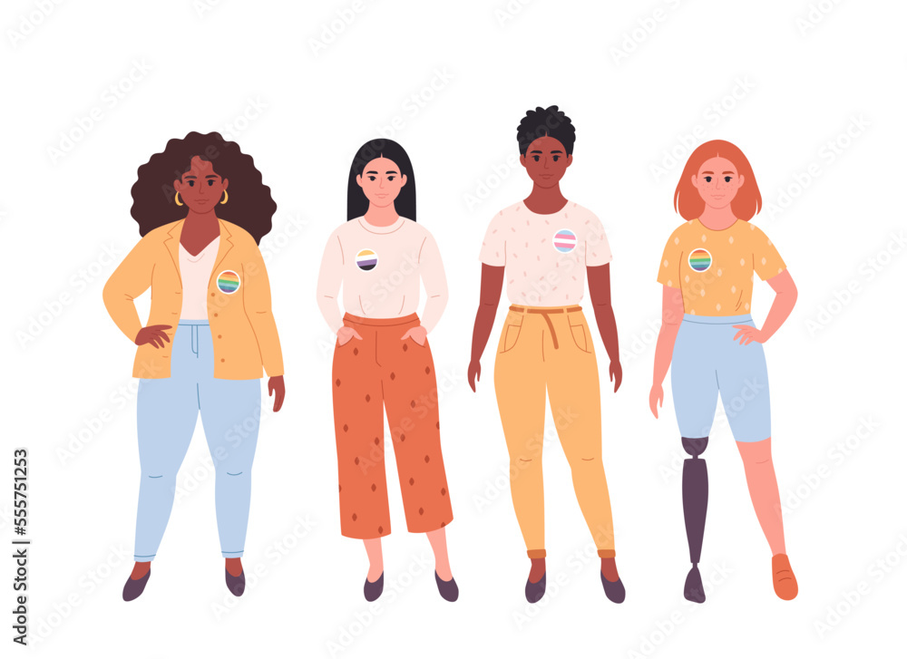 Women with LGBTQ pin. Non-binary person, transgender. Woman with ...