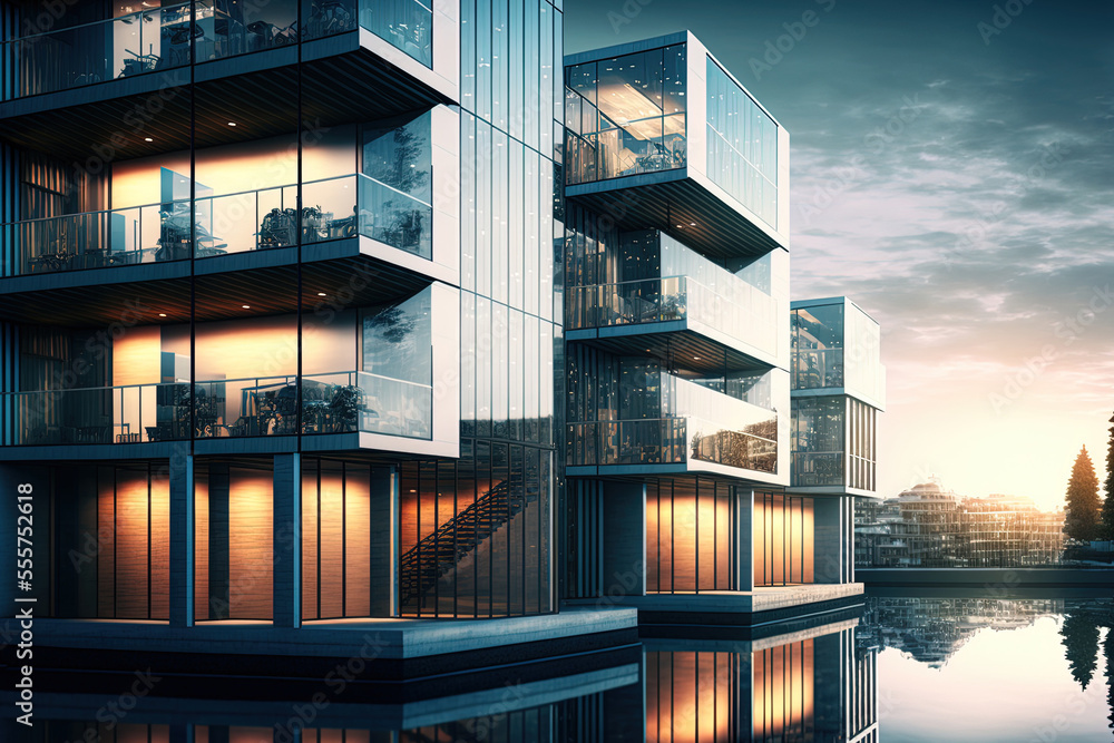 glass balconies on a new residential building. residences with modern ...