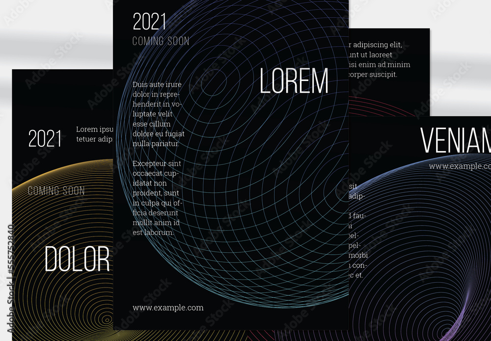 Flyer Layout with Geometric Wireframe Shapes on Black Stock Template ...