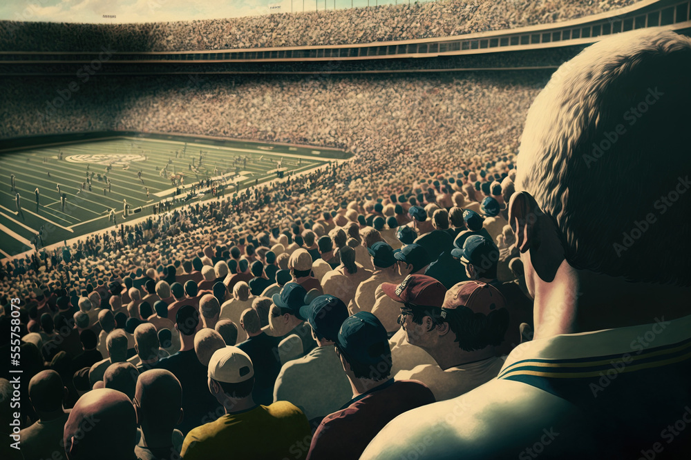 Football stadium with a packed house of spectators awaiting the game ...