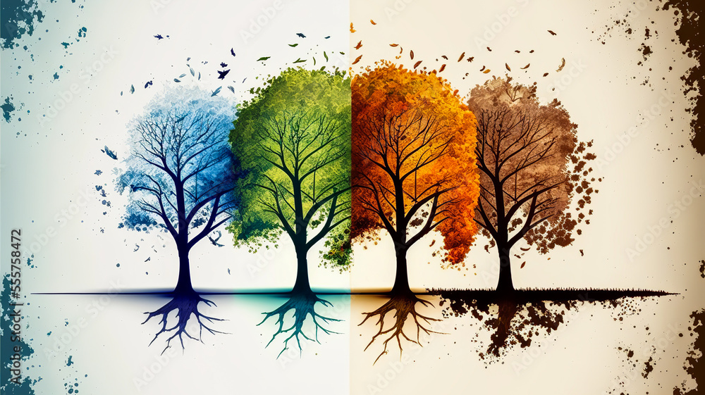 Four trees representing the 4 seasons of the year: Winter, Spring ...