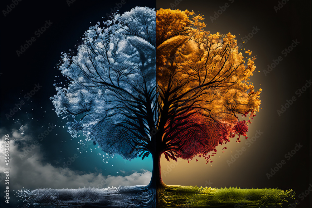 An image of a majestic tree in the cycle of the year with different ...