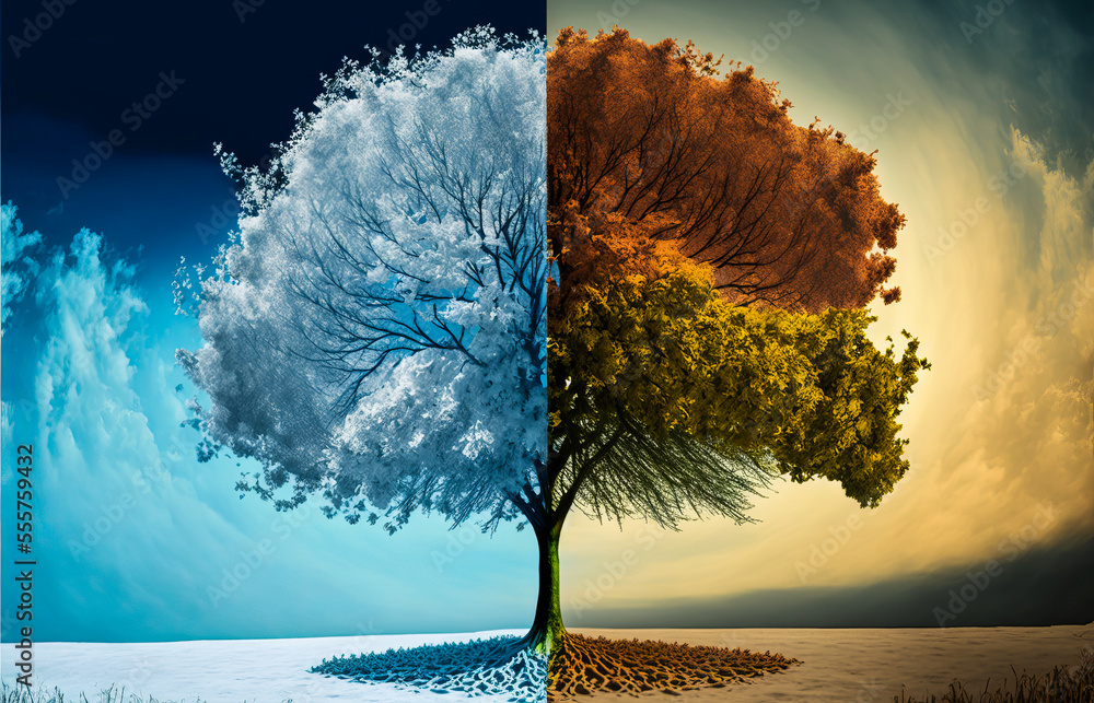 A tree that represents the cycle of the seasons and its changes ...