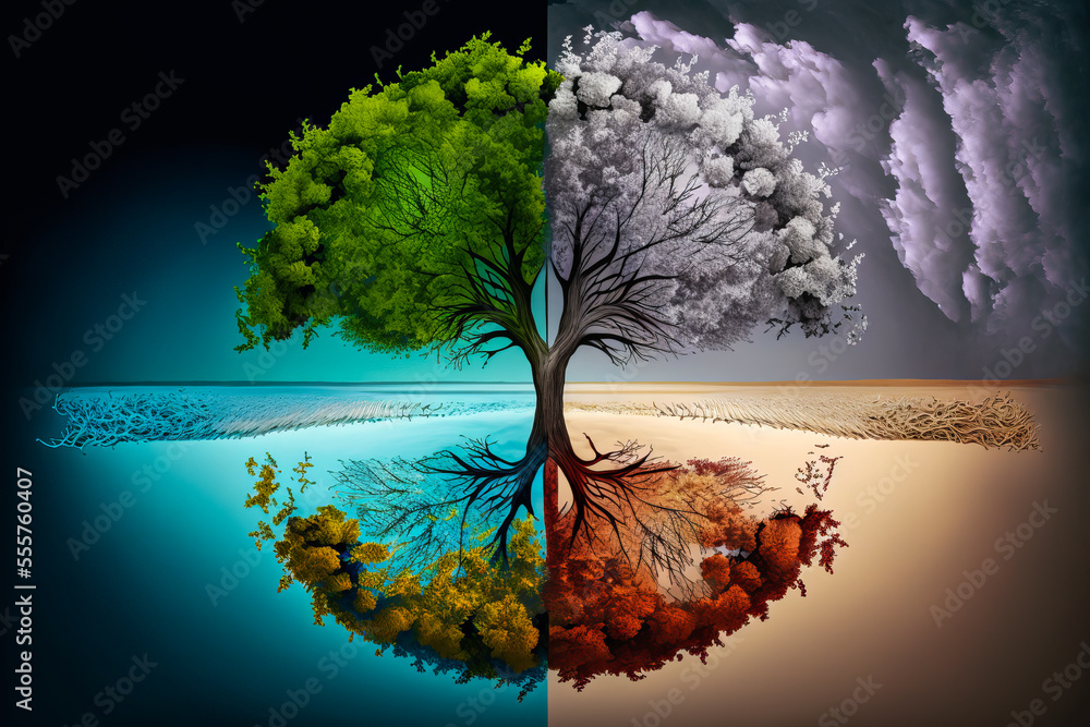 Reuse of the seasons in a continuous cycle; 4 images representing ...