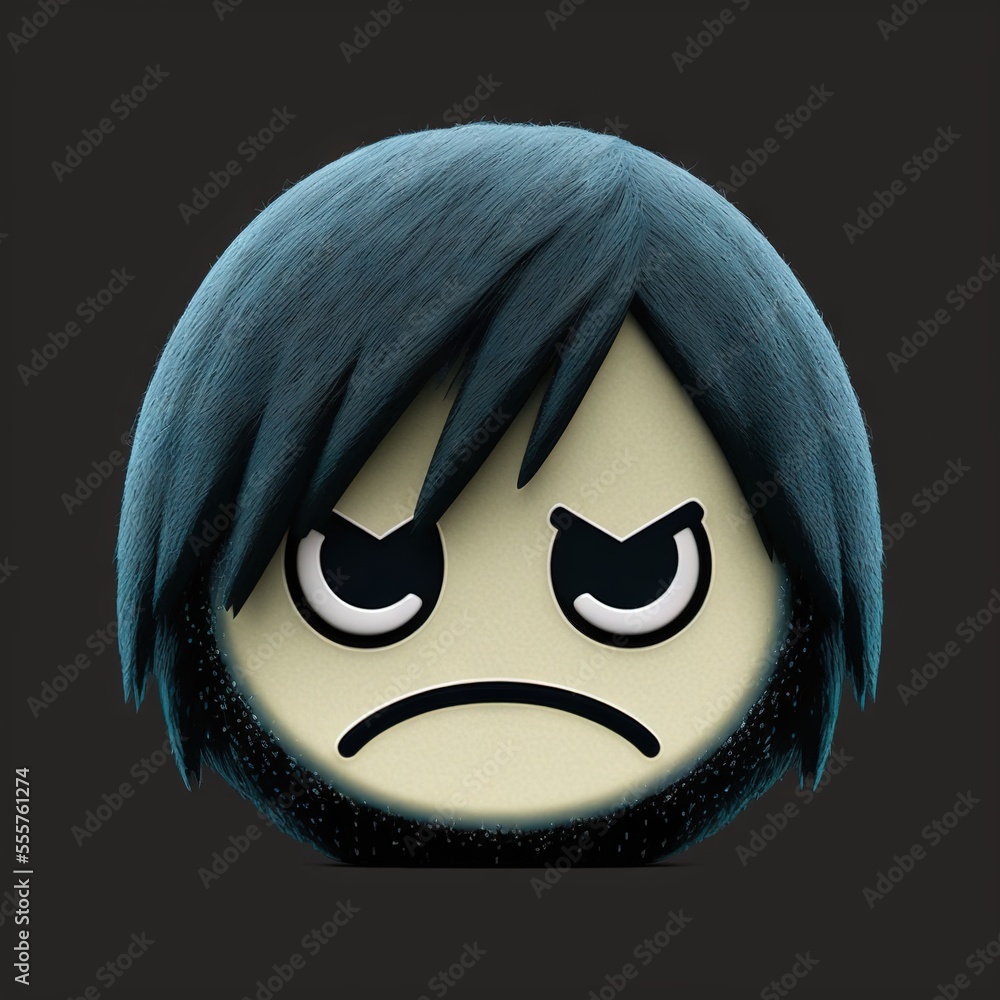 3d render of emo emoji with rim light bangs in face angry eyes and ...