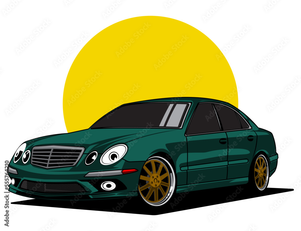perfect green vehicle car design with cartoon style vector graphic ...