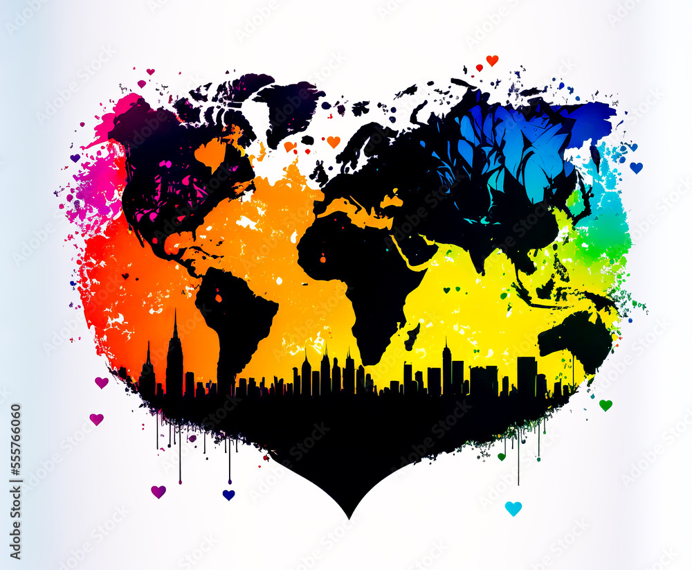 An unchanging world map symbolized by a pink tree that intertwines and ...