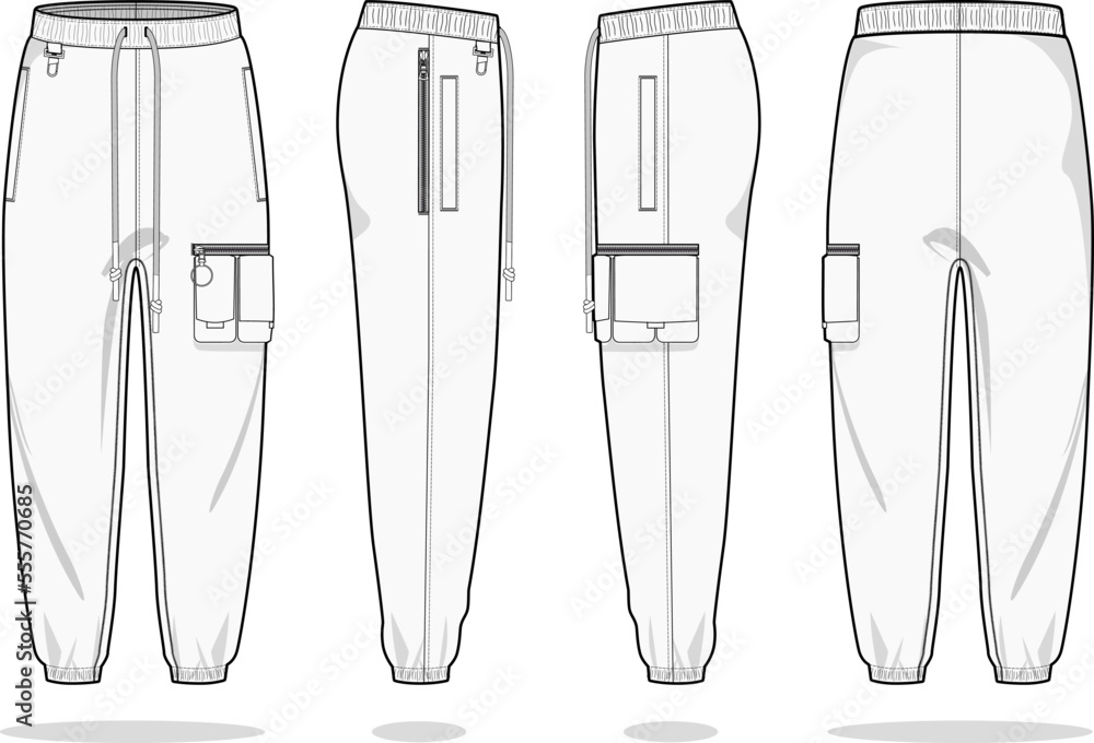 Utility Track Pant Sport Technical Flat Sketch Fashion Vector Design ...
