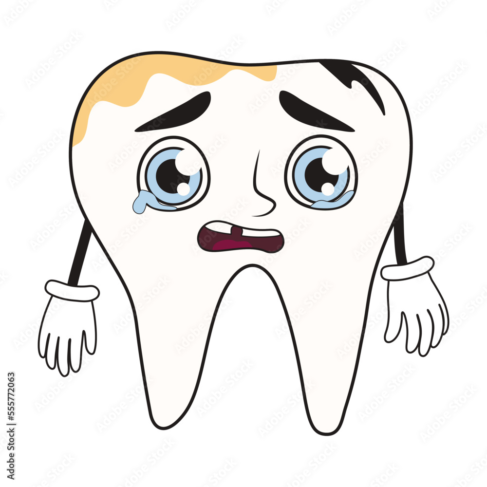 Crying tooth with caries on white background. National Toothache Day ...