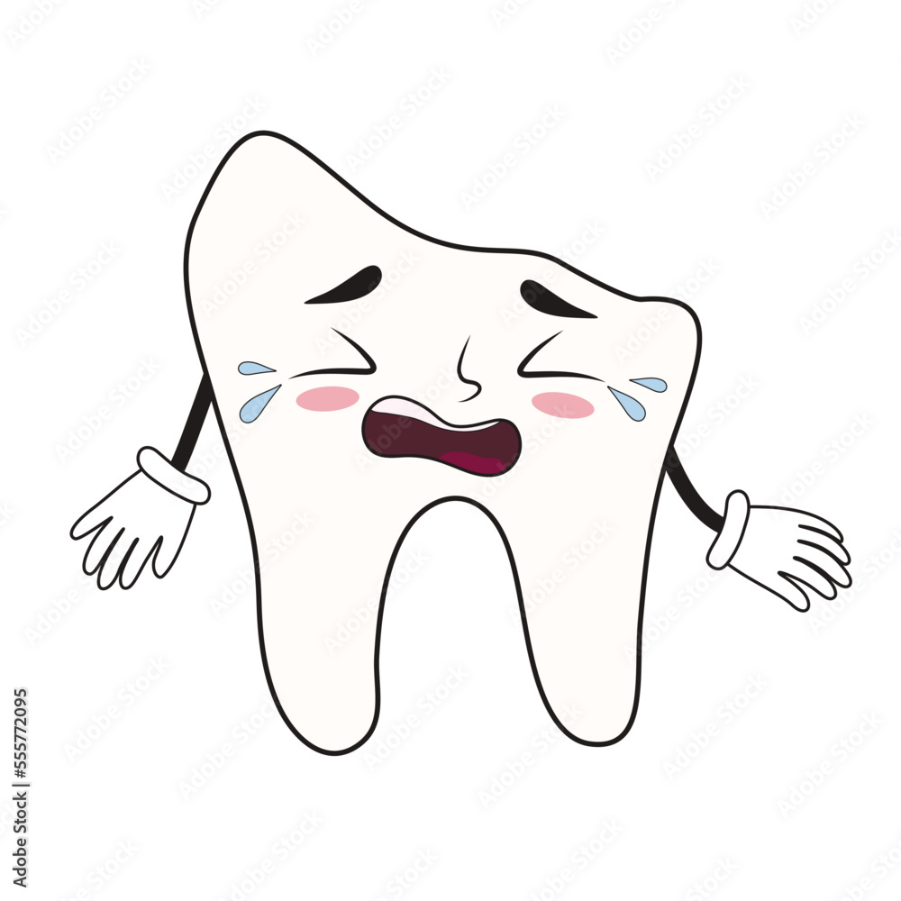 Crying broken tooth on white background. National Toothache Day Stock ...