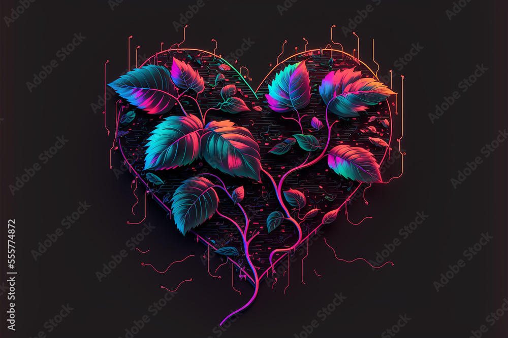 Vine plant in shape of heart, synthwave punk style. Generative Ai Stock ...