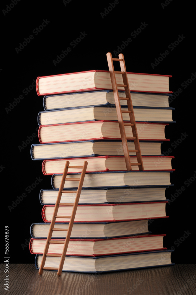Ladders and Stack of Books Stock Photo | Adobe Stock