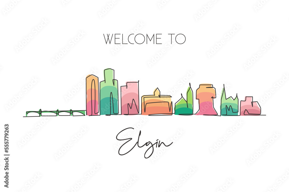 One single line drawing Elgin city skyline, Illinois. World historical ...