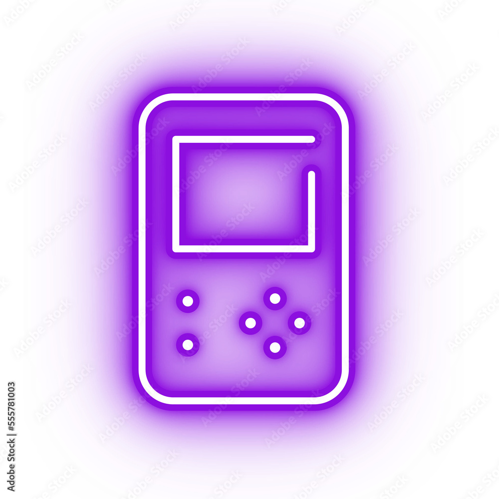 Neon purple gameboy, glowing retro game icon on transparent background ...