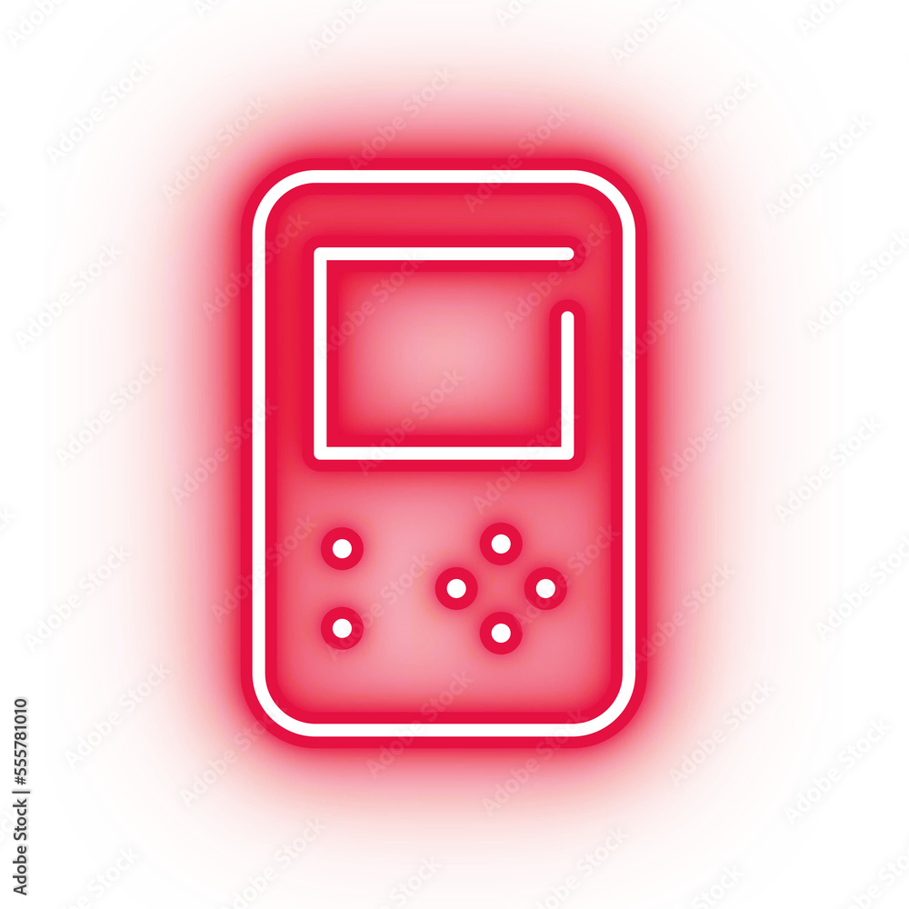 Neon red gameboy, glowing retro game icon on transparent background ...