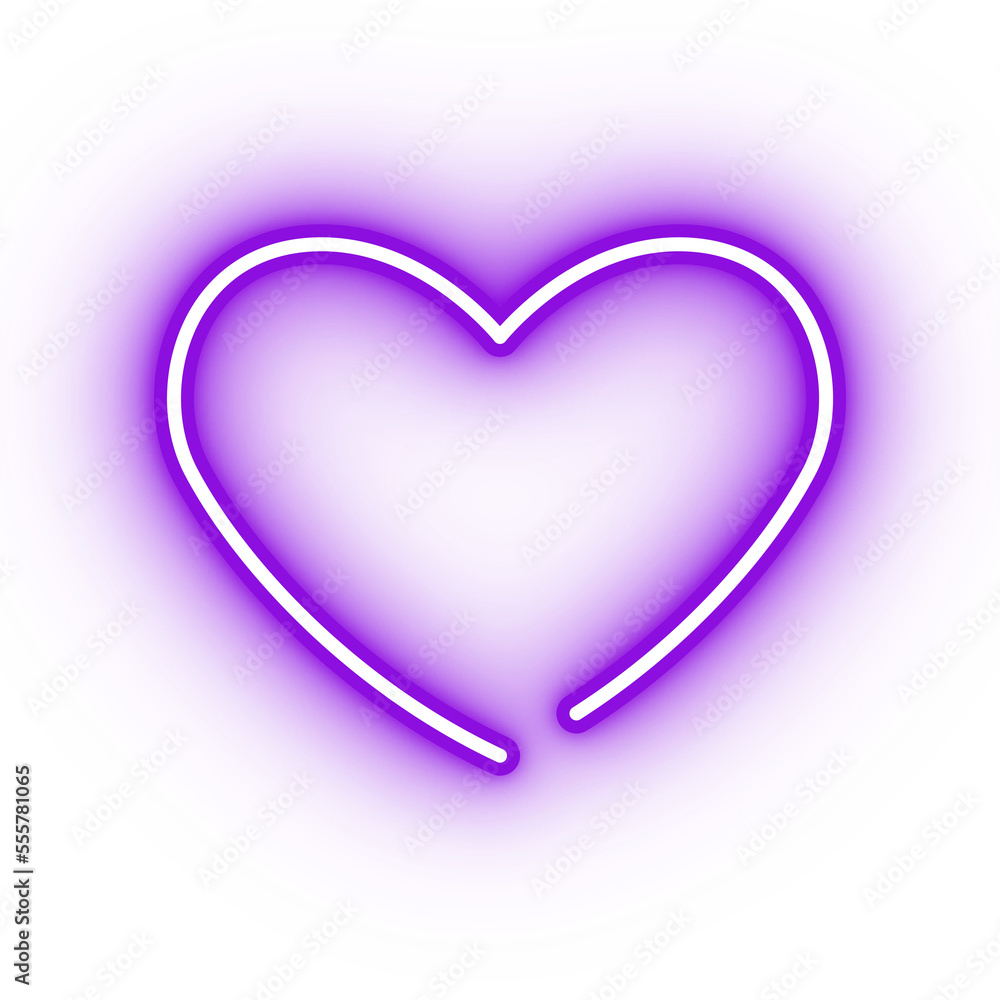 Neon purple heart, glowing love heart icon on transparent background ...