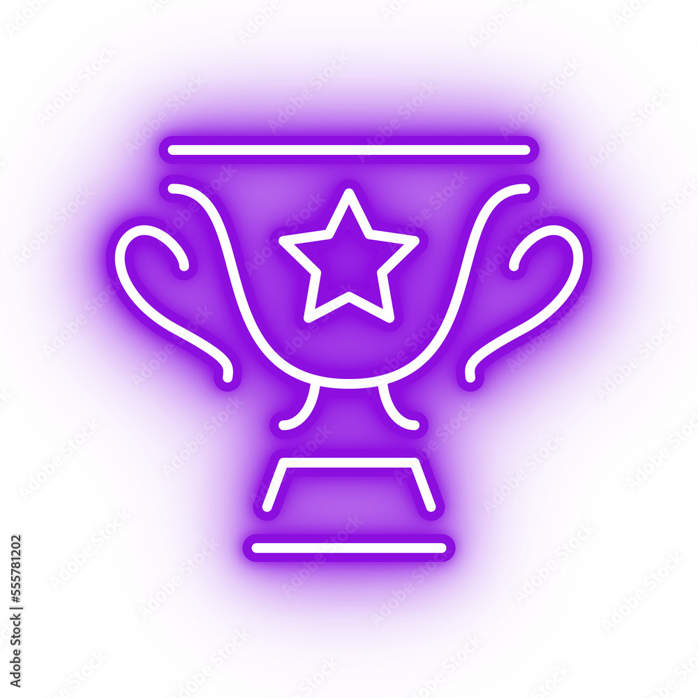 Neon purple trophy, glowing winner cup icon on transparent background ...