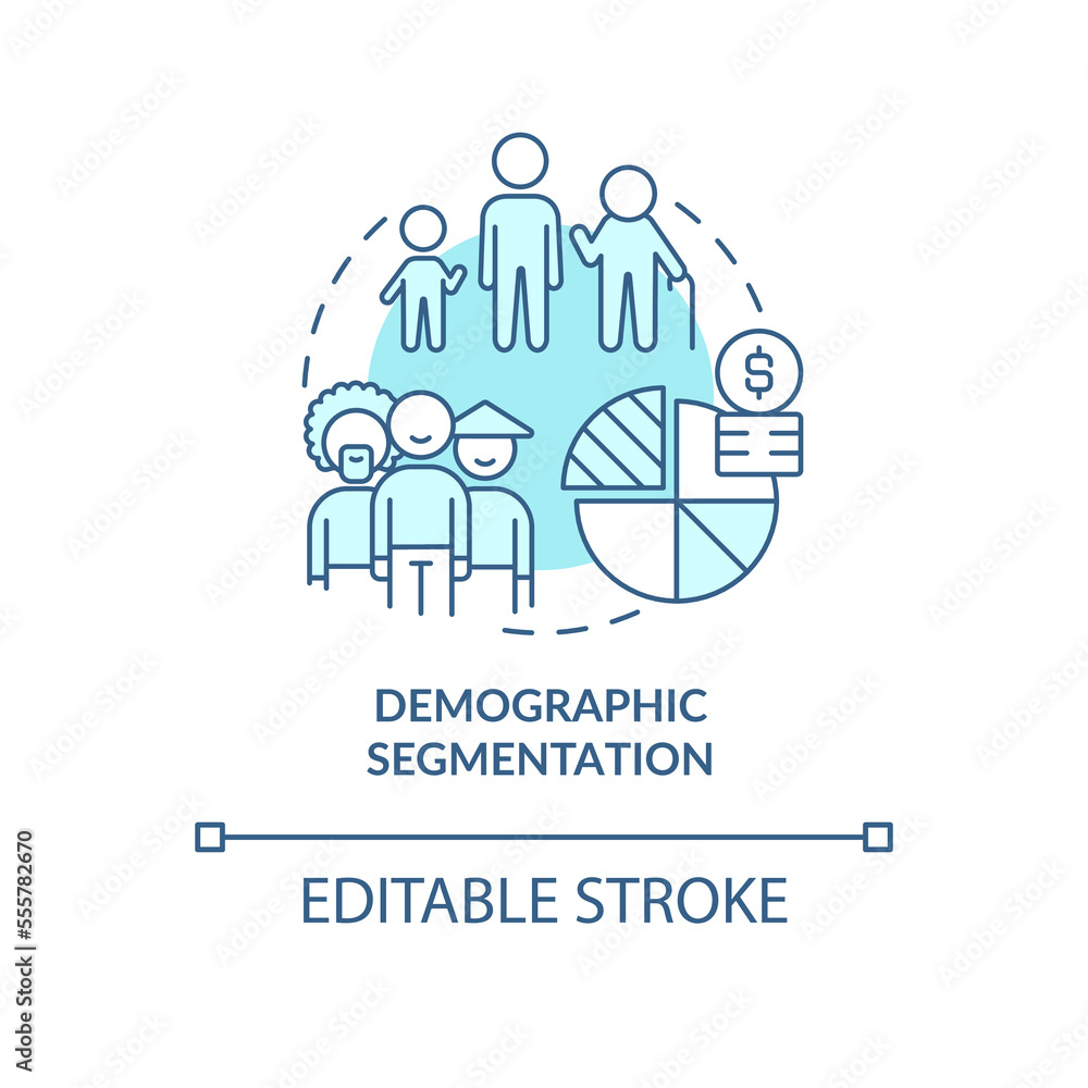 Demographic segmentation blue concept icon. Age, gender. Type of market ... Demographic segmentation blue concept icon. Age, gender. Type of market ...