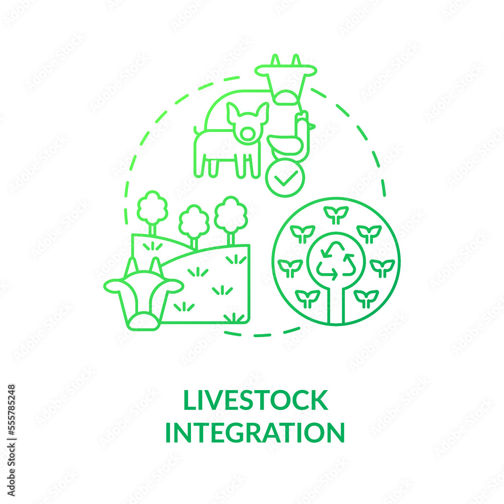 Livestock integration green gradient concept icon. Ecosystem. Principle ...