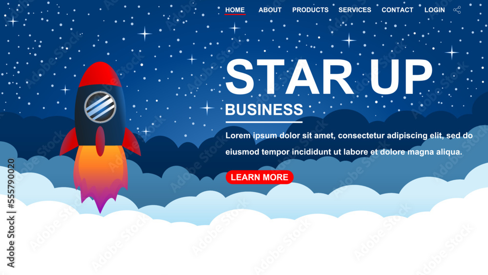 Rocketship flying on the night sky full of stars. Designed can use for ...