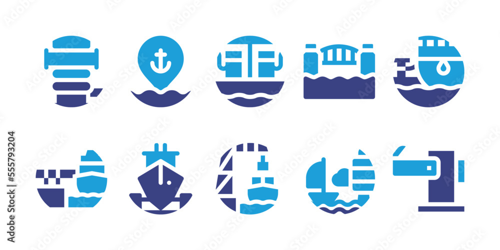 Harbour icon set. Duotone color. Vector illustration. Containing pier ...
