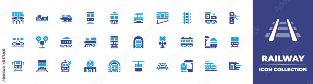 Railway icon collection. Vector illustration. Containing high speed ...