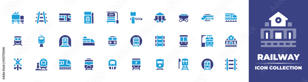 Railway icon collection. Vector illustration. Containing public ...