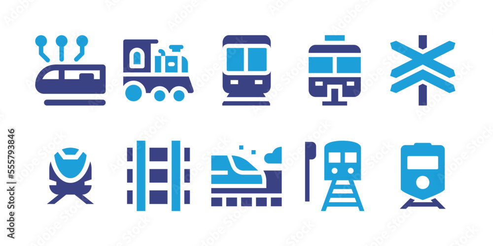 Railway icon set. Vector illustration. Containing connection, steam ...