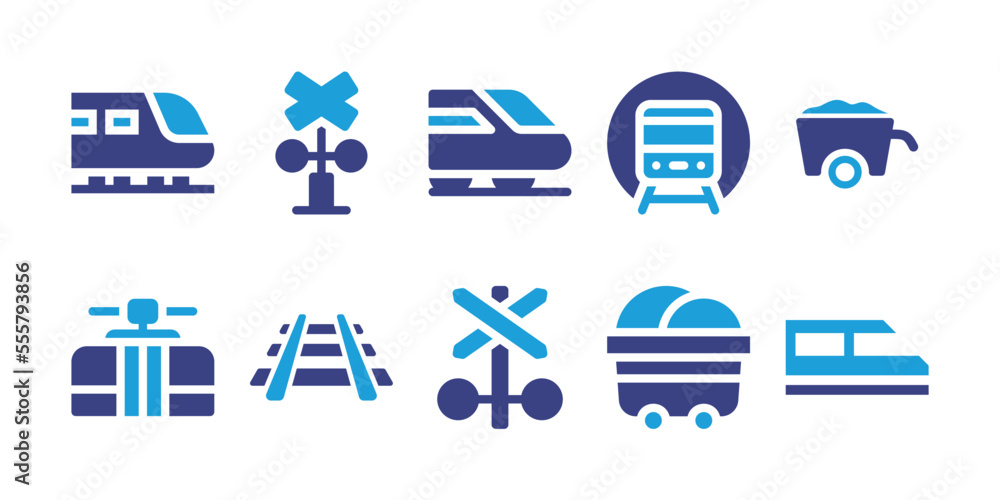 Railway icon set. Vector illustration. Containing train, level crossing ...