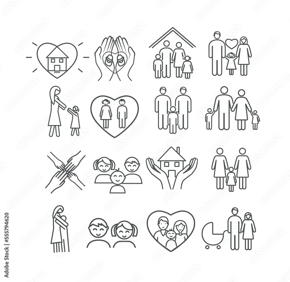 Adoption icons set. Collection of graphic elements for website. Charity ...