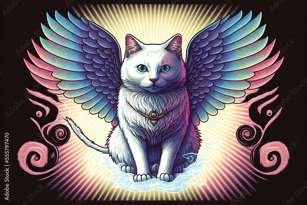 cat with wings, cartoon illustration, tattoo design, generative ai ...