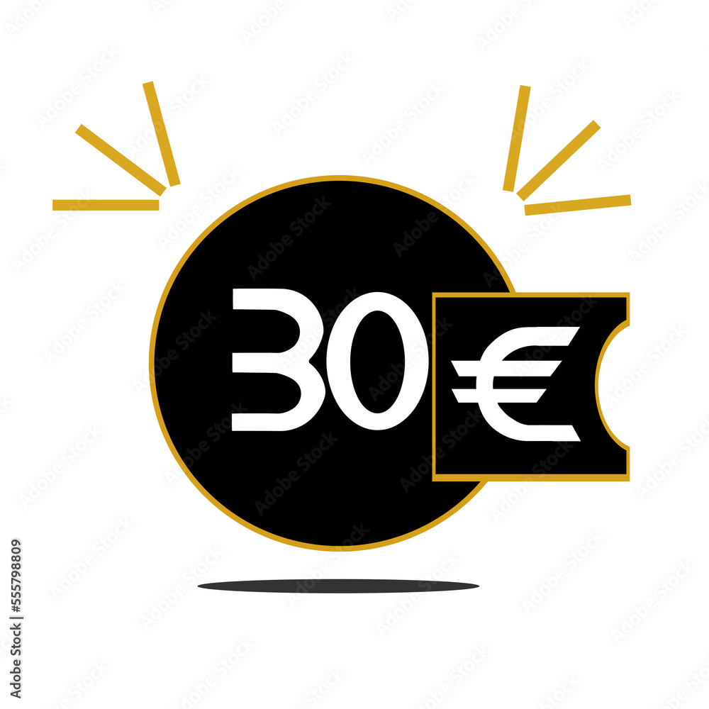 30€,thirty euro inside black circle with golden border for web page and ...