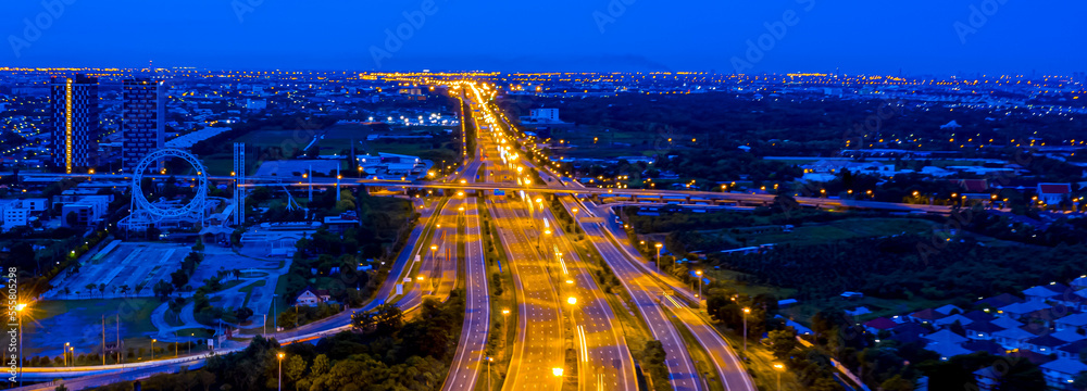 Arial top view of Modern transportation with Expressway, Road and ...