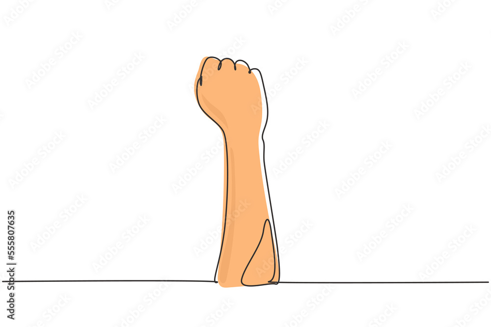 Single continuous line drawing fist or resistance hand symbol. Zero ...