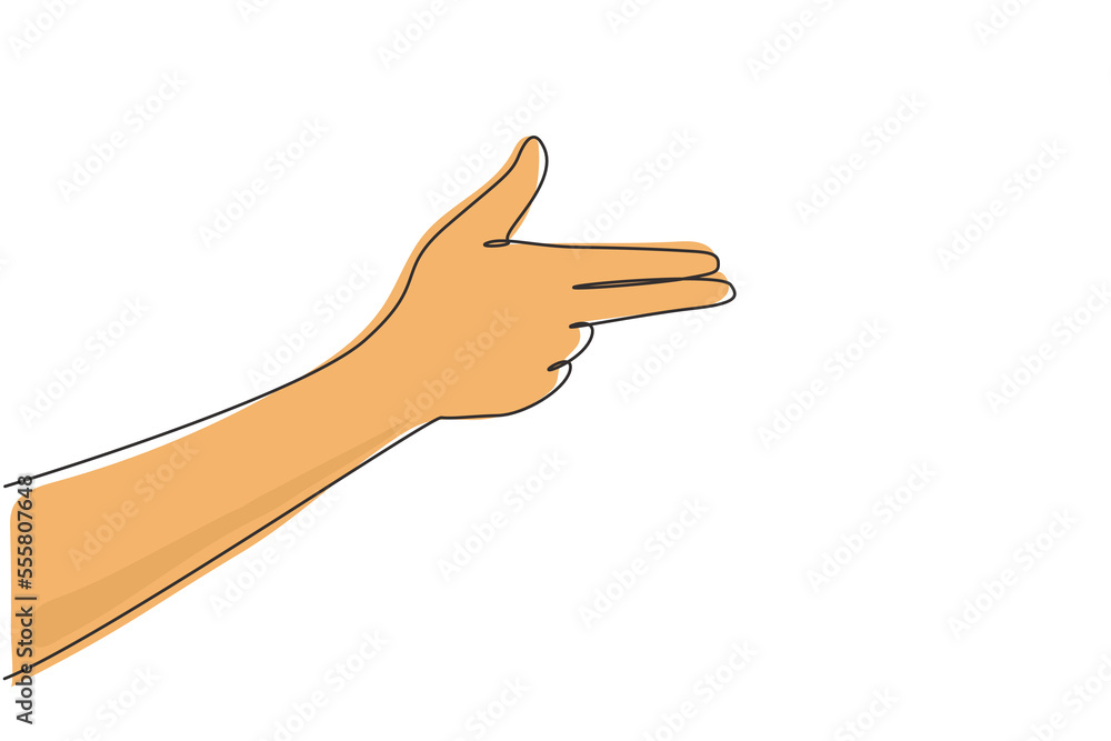Single one line drawing hand gesturing fire gun weapon with fingers ...
