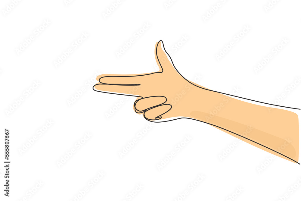 Continuous one line drawing hand gesturing fire gun weapon with fingers ...