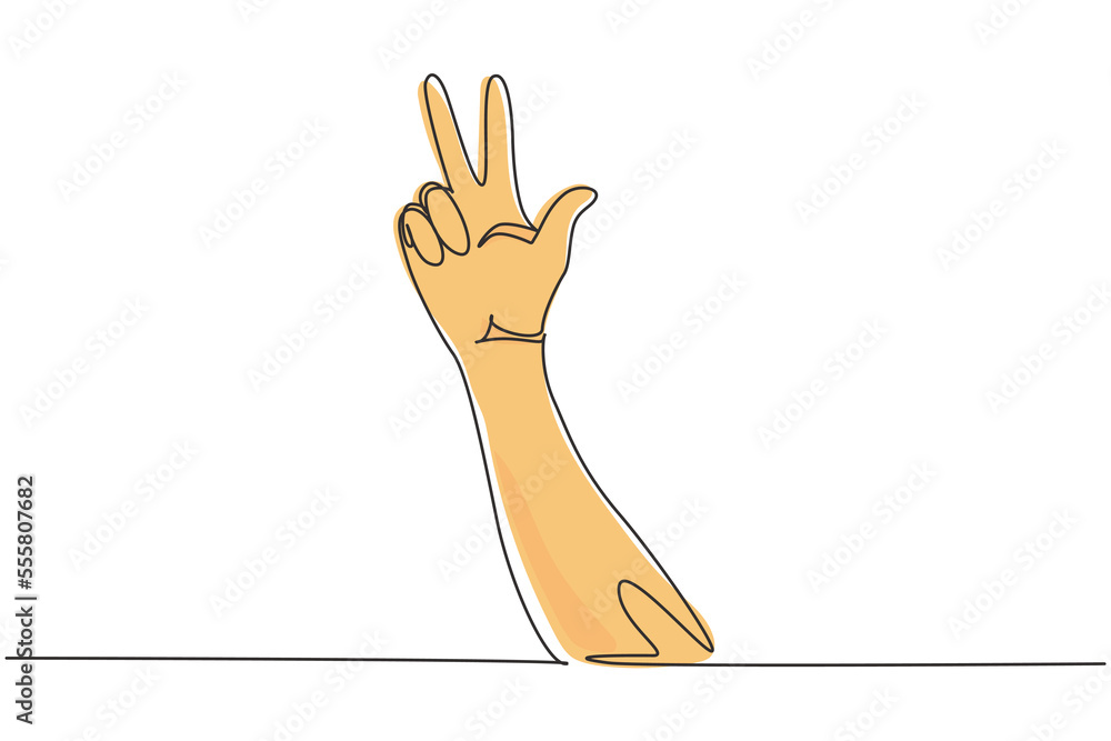 Single continuous line drawing counting hand sign. Number three hand ...