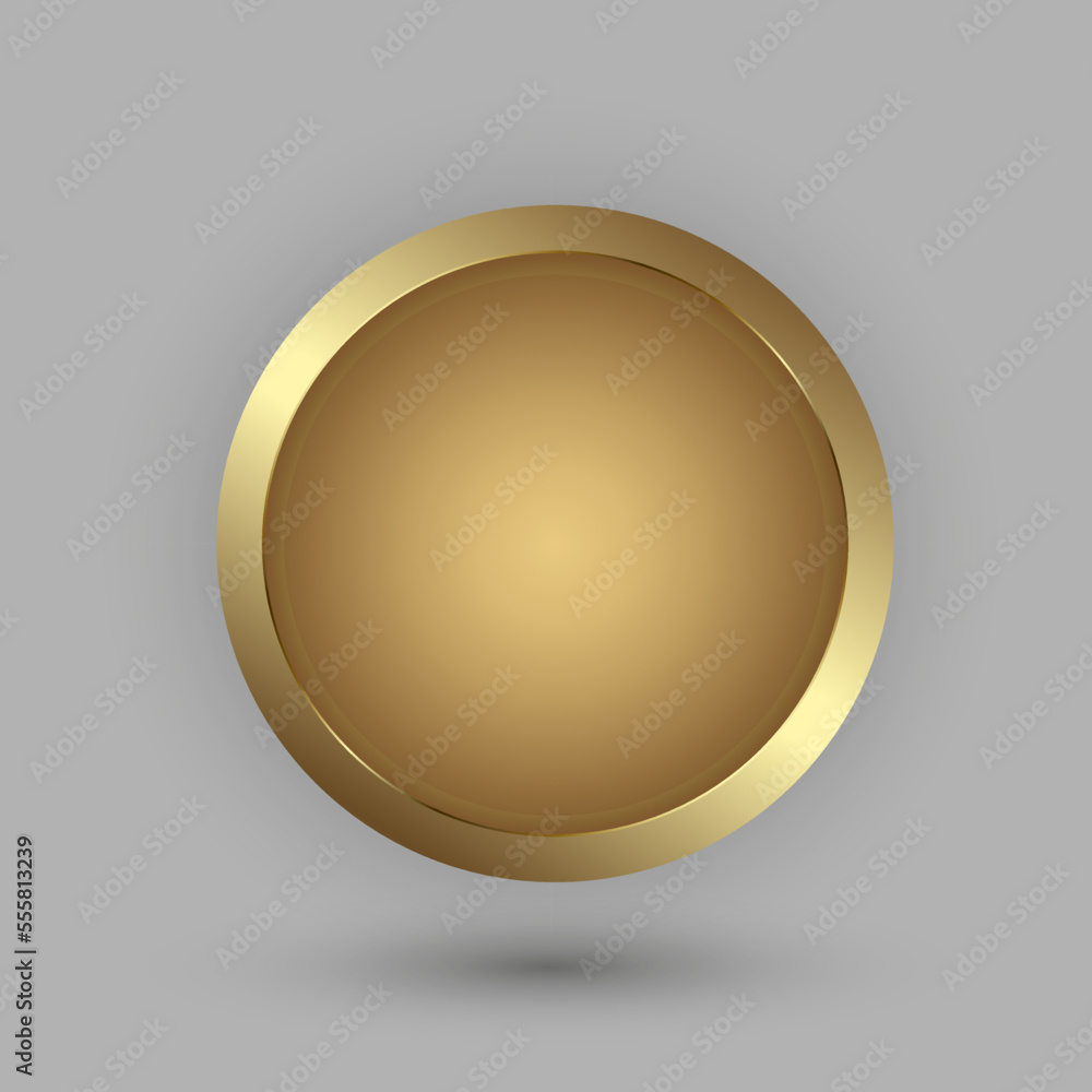 Gold circle button, premium banner on grey background,gold button in ...