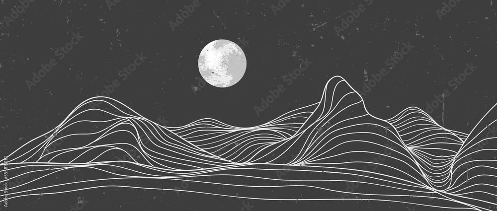 Hand drawn style of creative minimalist modern line art print. Abstract mountain contemporary ...