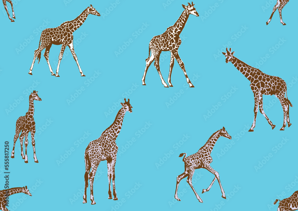 Seamless pattern, background with adult giraffe and baby giraffe ...
