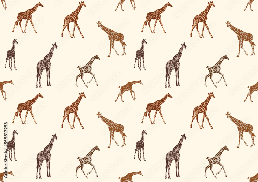 Seamless pattern, background with adult giraffe and baby giraffe ...