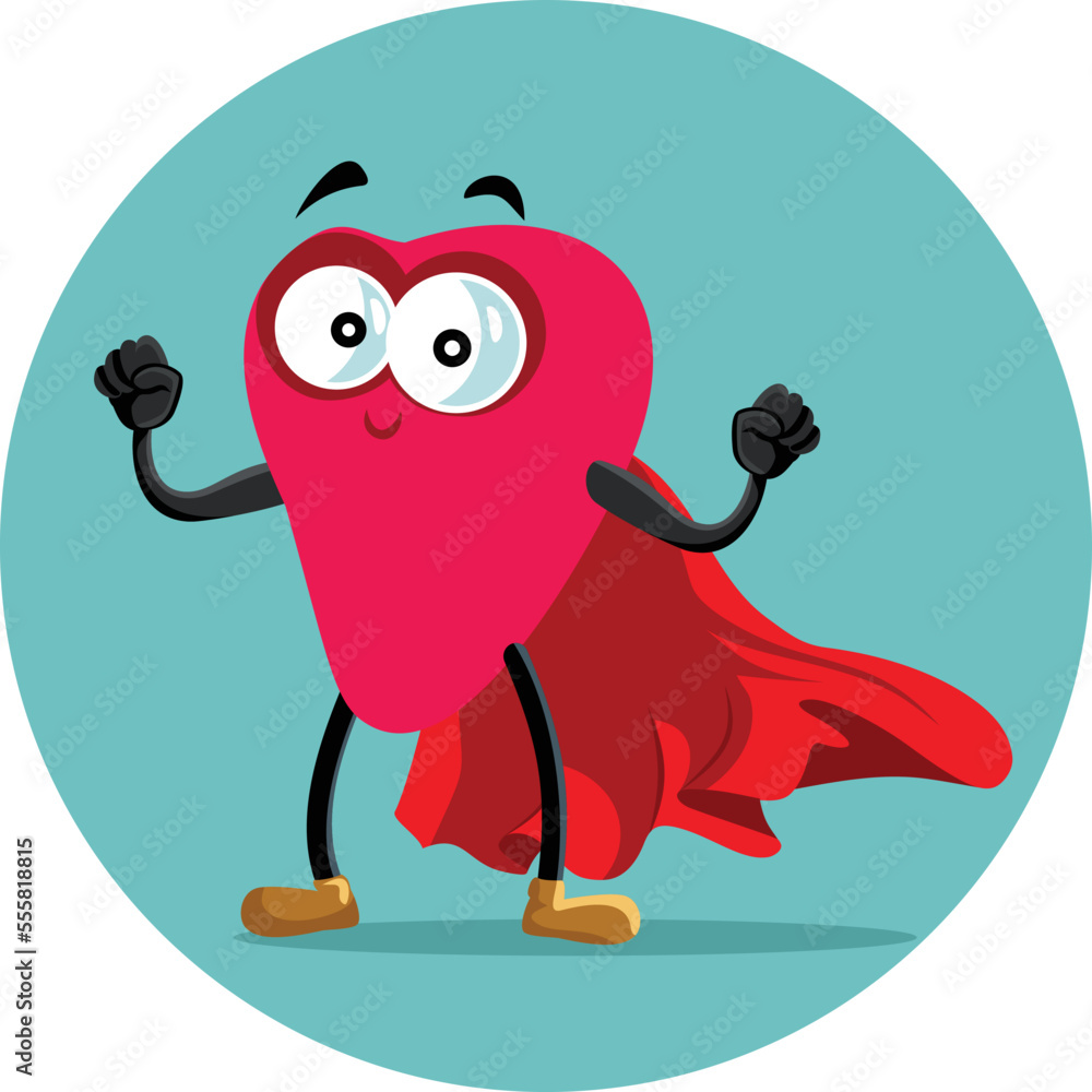 Super Strong Heart Wearing a Red Cape Vector Cartoon Illustration ...