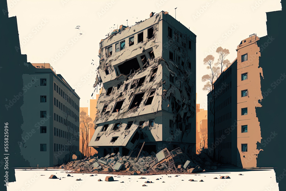 Old office buildings in the city that have fallen and been abandoned ...